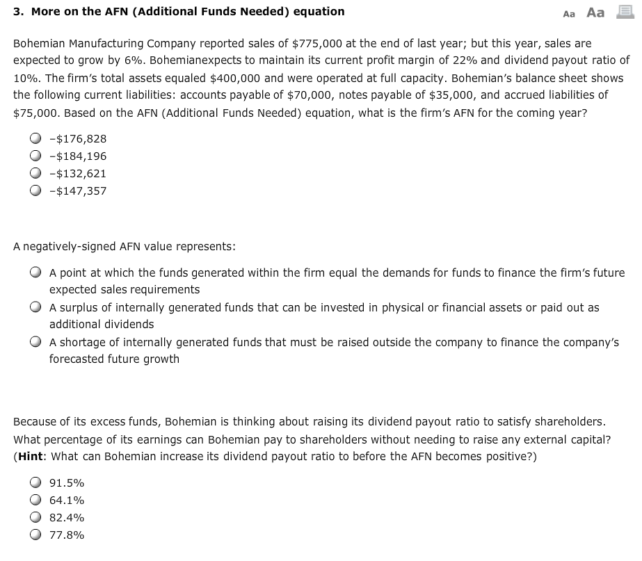 Solved 3. More on the AFN (Additional Funds Needed) equation | Chegg.com