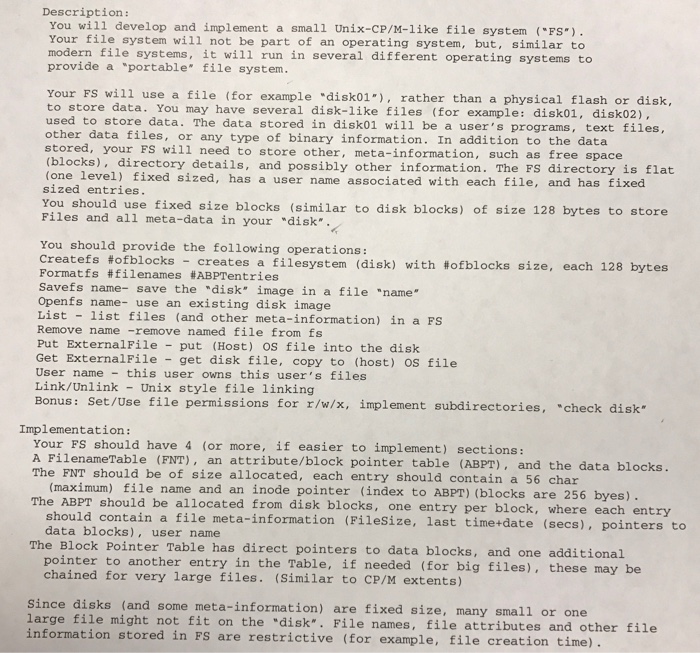 Solved Develop And Implement A Small Unix Cpm Like File 5998