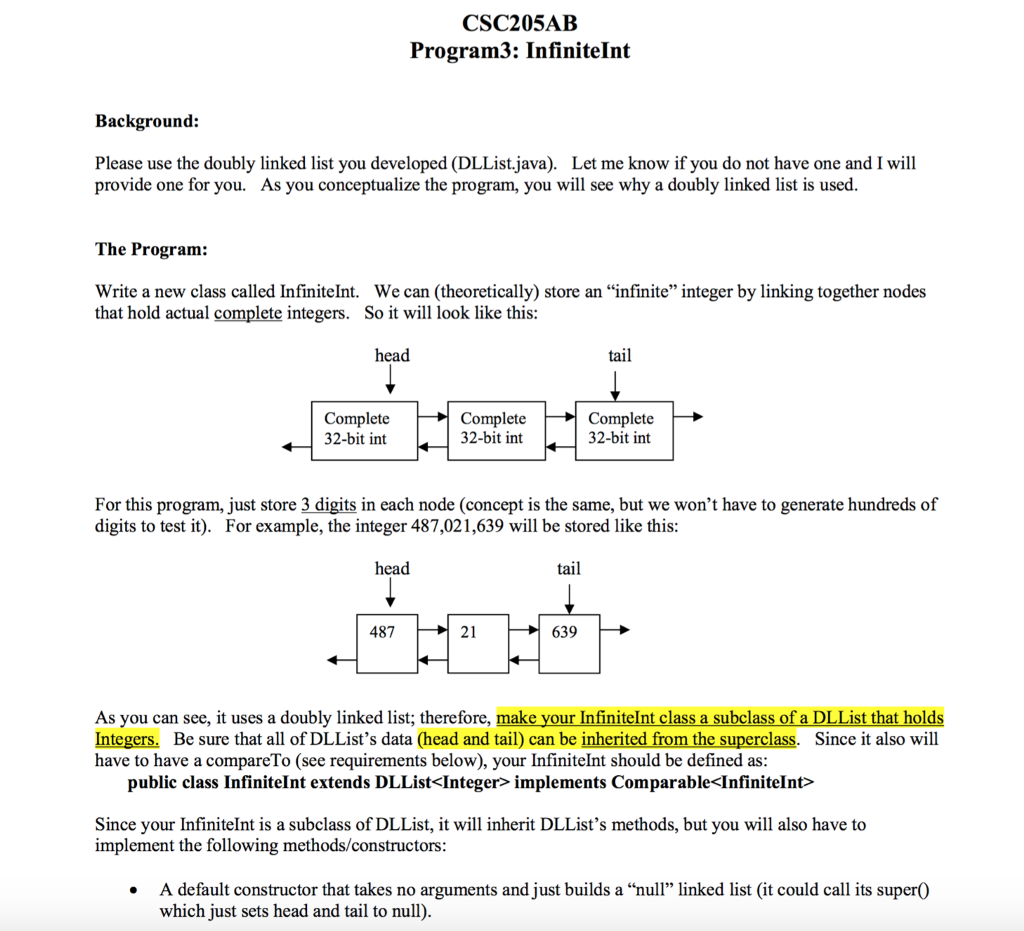 CSC205AB Program3: Infinite Int Background: Please | Chegg.com