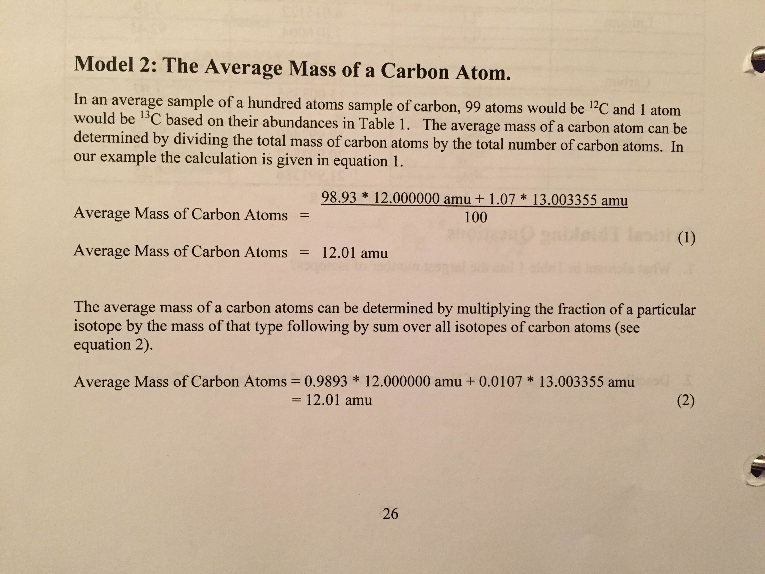 Solved The Average Mass of a Carbon Atom. In an average | Chegg.com
