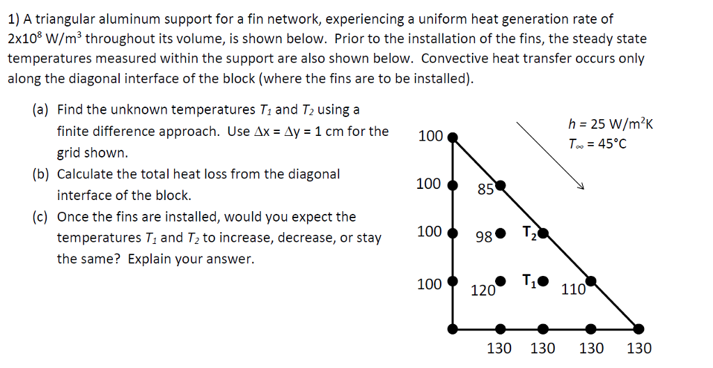 Solved A triangular aluminum support for a fin network, | Chegg.com