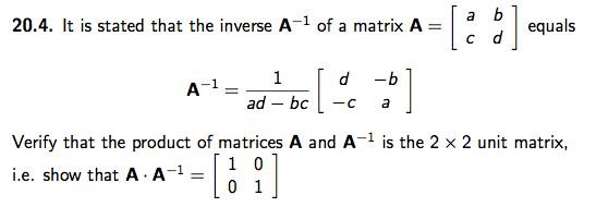 Solved It is stated that the inverse A^-1 of a matrix A = [a | Chegg.com