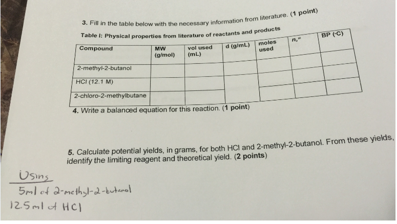 3. Fill in the table below with the necessary | Chegg.com