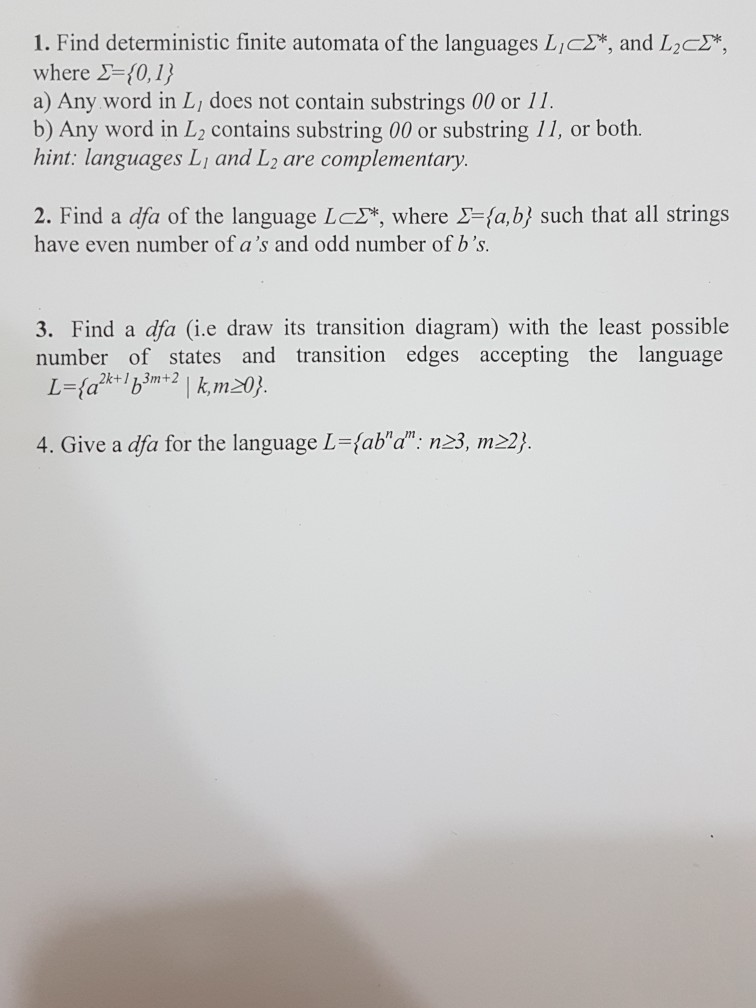 Solved 1. Find deterministic finite automata of the | Chegg.com