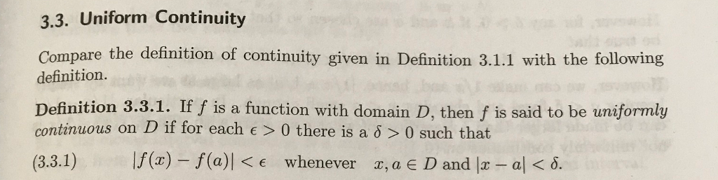 Solved 3.3. Uniform Continuity Compare the definition of | Chegg.com