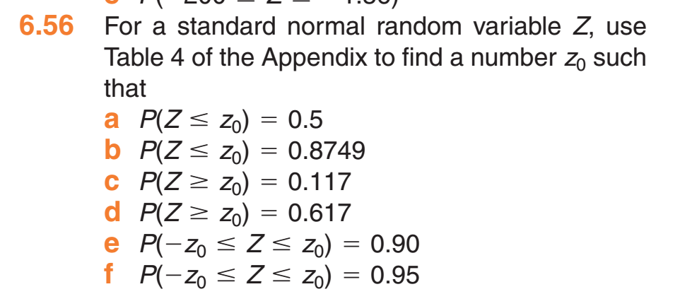 Solved 6.56 For a standard normal random variable Z, use | Chegg.com