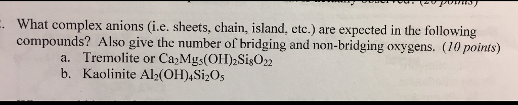 Solved What complex anions (i.e. sheets, chain, island, | Chegg.com