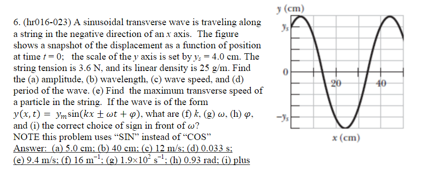 Solved A Sinusoidal Transverse Wave Is Traveling Along A