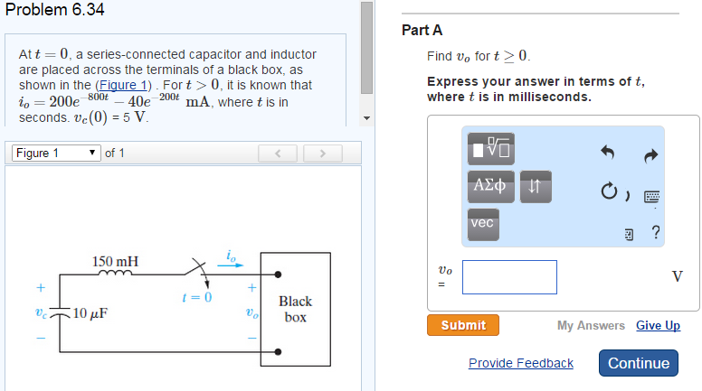 Problem 6.34At t=0, a series-connected capacitor and | Chegg.com