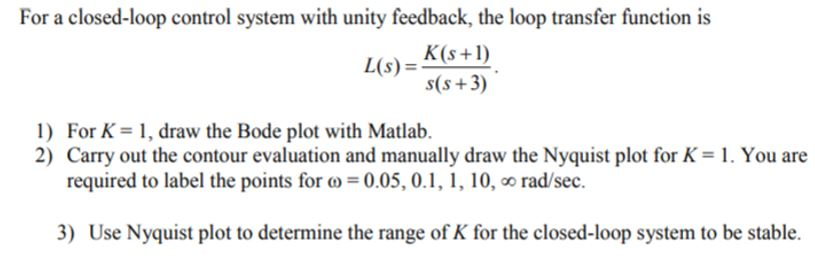 Solved For a closed-loop control system with unity feedback, | Chegg.com