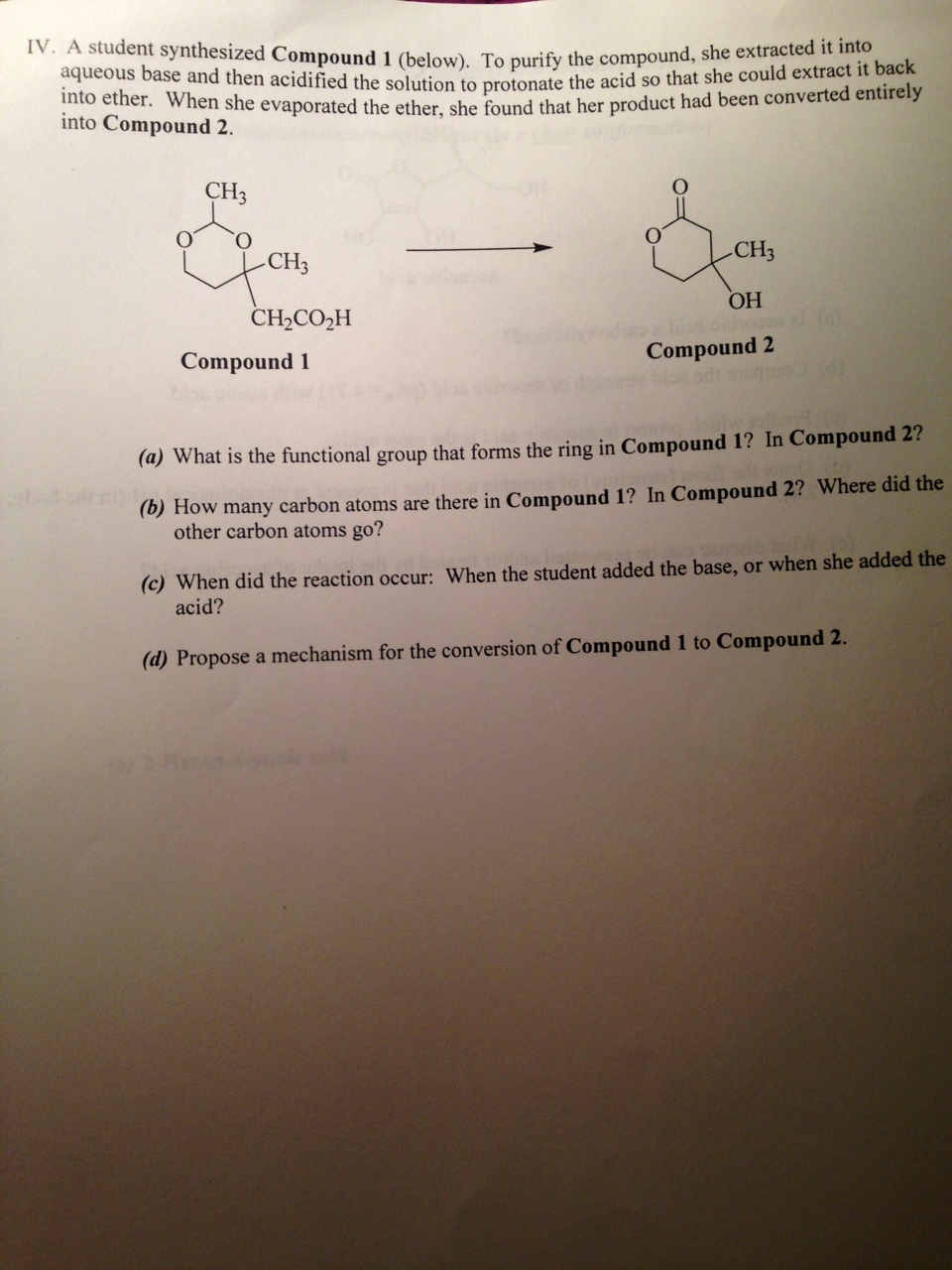 Solved A student synthesized Compound 1 (below). To purify | Chegg.com