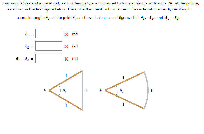 Solved Two wood sticks and a metal rod, each of length 1, | Chegg.com