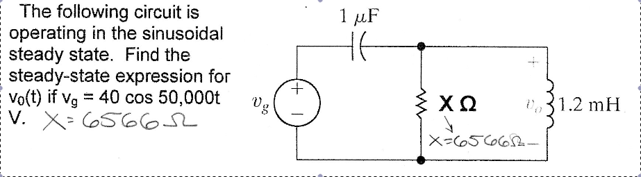 Solved The following circuit is operating in the sinusoidal | Chegg.com