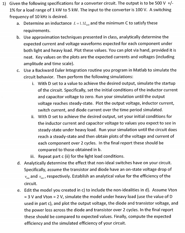 Solved Given the following specifications for a converter | Chegg.com