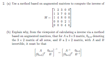 Solved Use a method based on augmented matrices to compute | Chegg.com