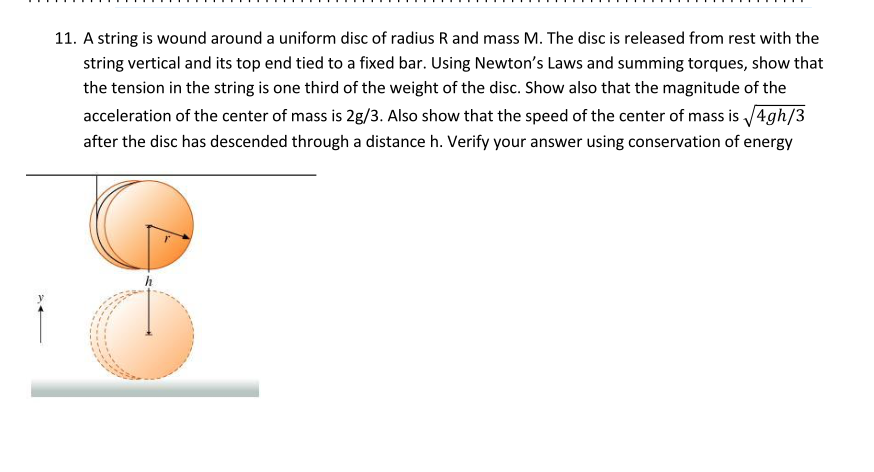 Solved A string is wound around a uniform disc of radius R | Chegg.com