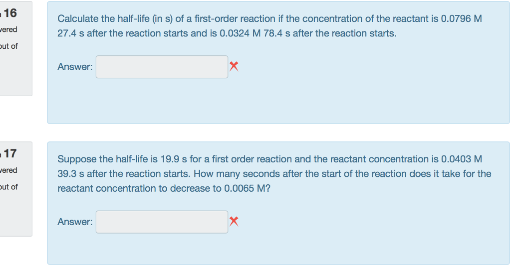 Solved Calculate The Half Life In S Of A First Order