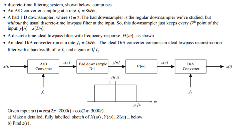 Solved A discrete-time filtering system, shown below, | Chegg.com