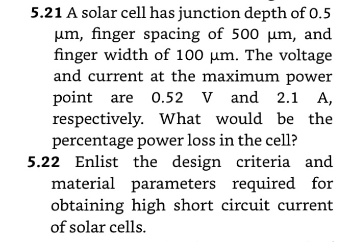 Solved A solar cell has junction depth of 0.5 mu m, finger | Chegg.com