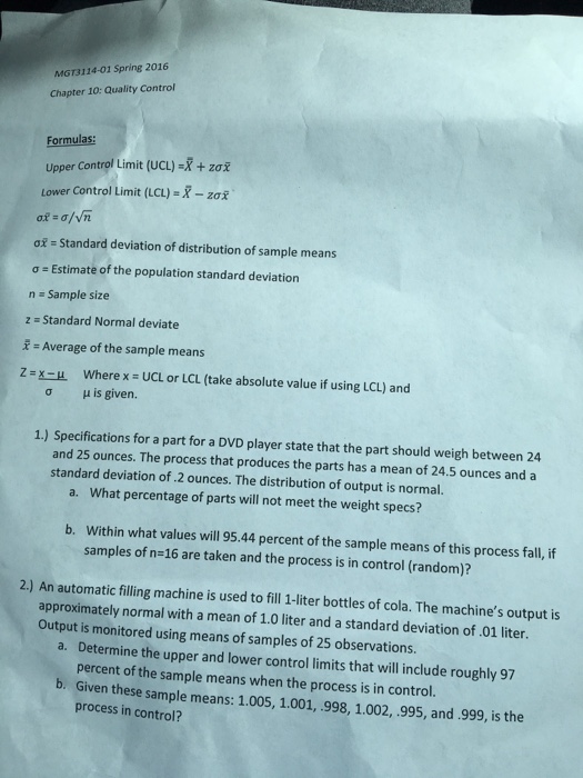 Solved Lower Control Limit (LCL)=X - zax Standard deviation | Chegg.com