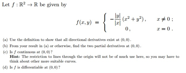 Let f : R2 R be given by Use the definition to show | Chegg.com