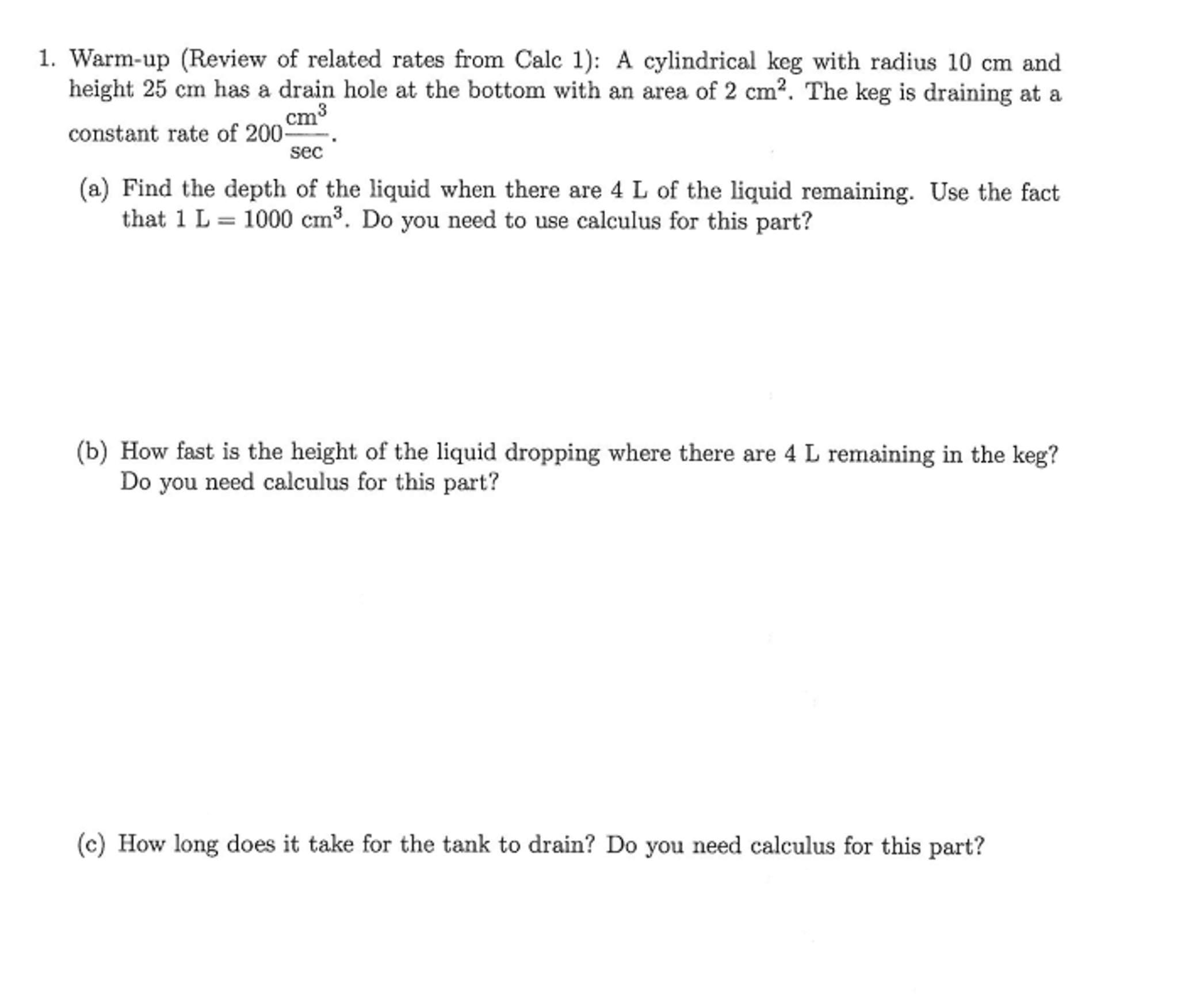 Solved Warm-up (Review of related rates from Calc 1): A | Chegg.com