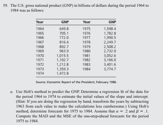 Solved 59. The U.S. gross national product (GNP) in billions | Chegg.com