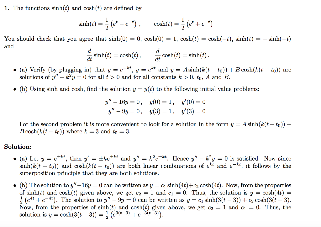 Solved 1. The functions sinh(t) and cosh(t) are defined by | Chegg.com
