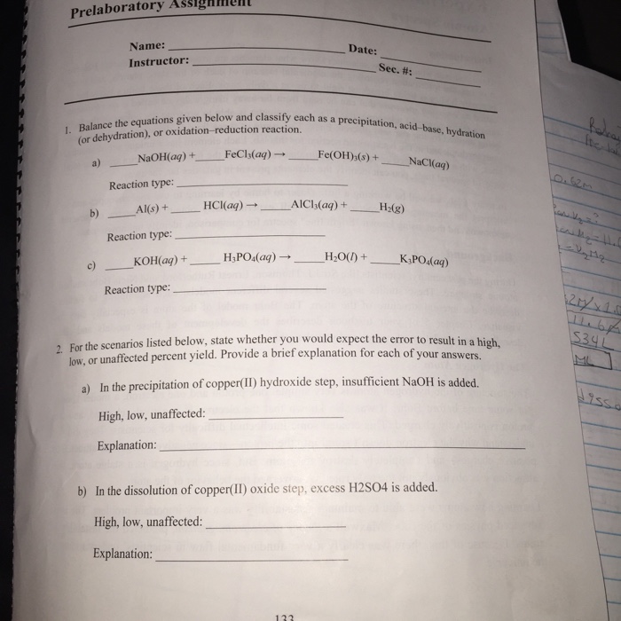 Solved Balance the equations given below and classify each | Chegg.com