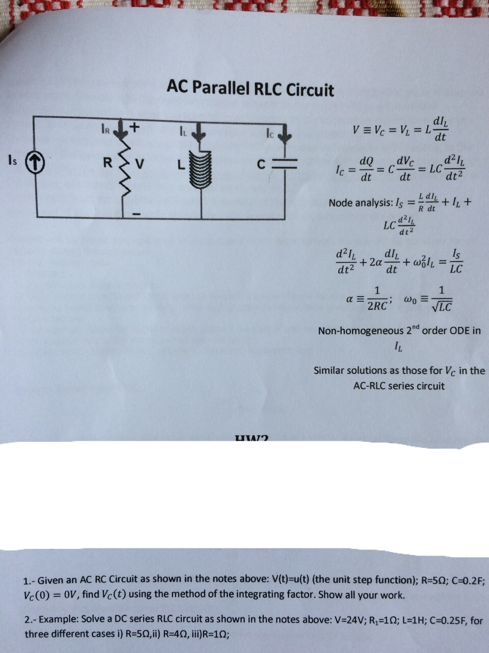 Given an AC RC Circuit as shown in the notes above: | Chegg.com