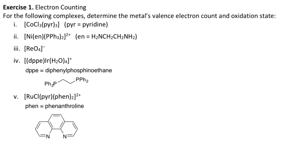 Solved For the following complexes, determine the metal's | Chegg.com