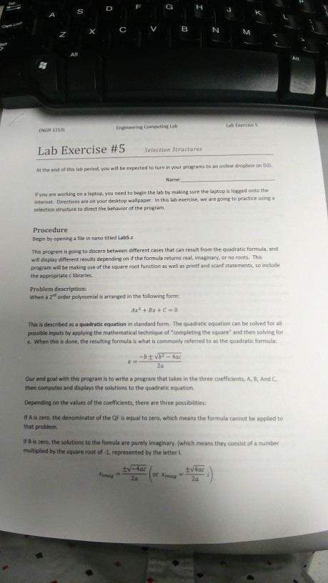 Solved ENGR 1213L Lab Exercise #5 selection Structures | Chegg.com