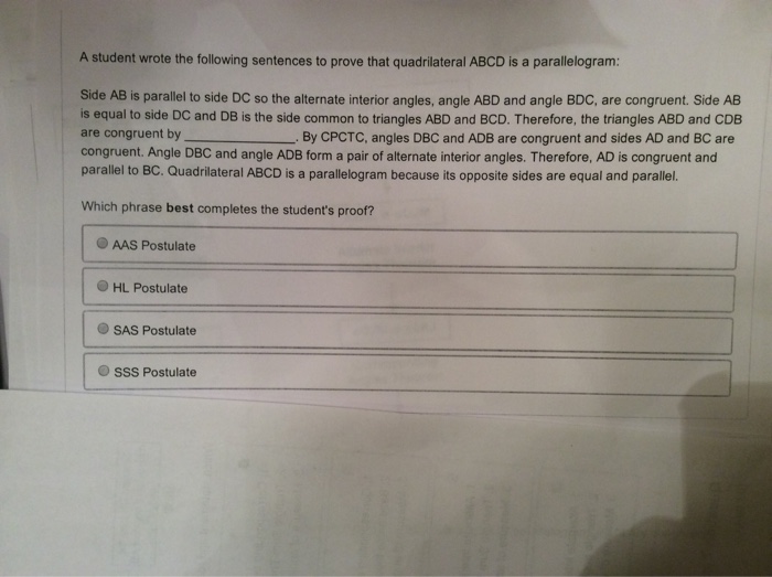 Solved The figure below shows a quadrilateral ABCD. Sides AB | Chegg.com