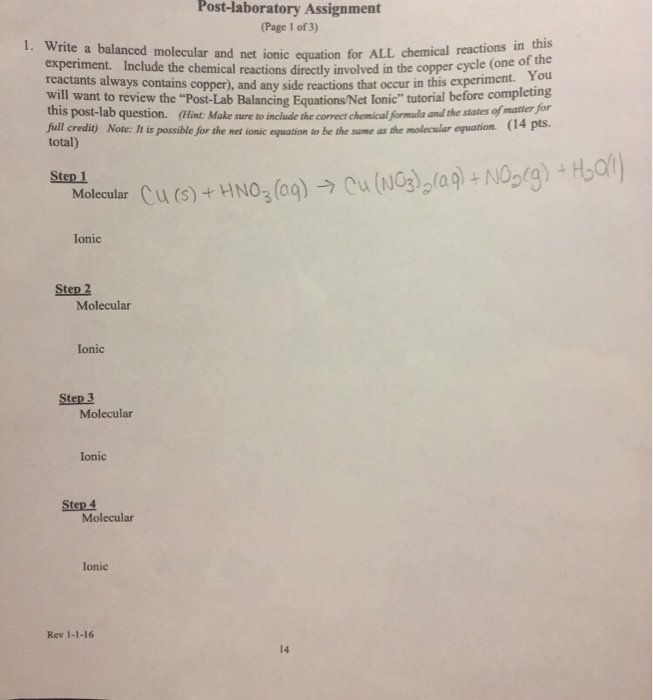 Solved Write a balanced molecular and net ionic equation for | Chegg.com