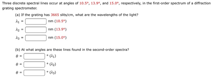 Solved Three discrete spectral lines occur at angles of | Chegg.com