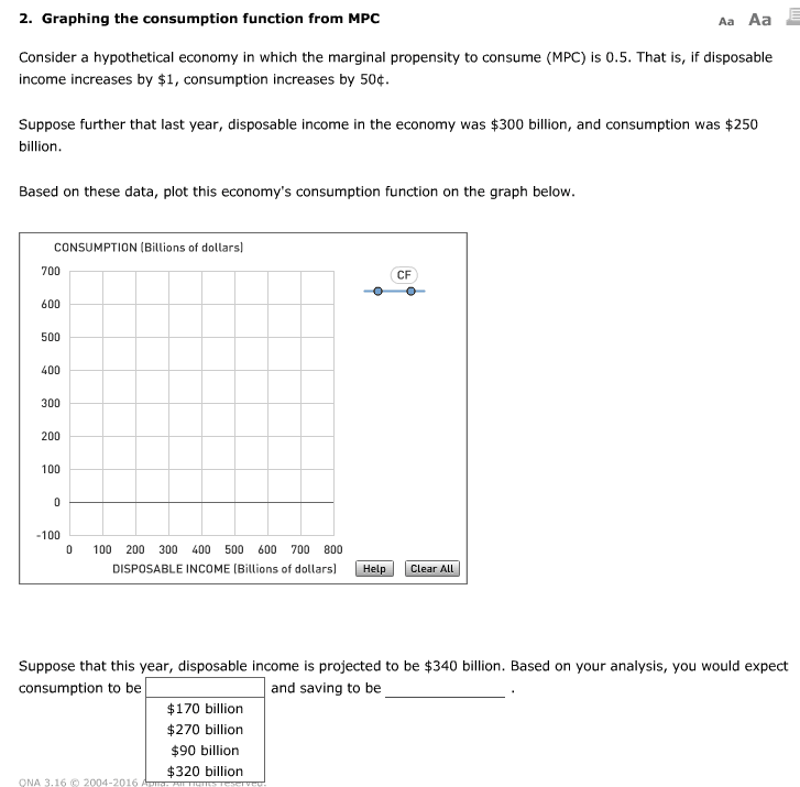 Solved 2. Graphing the consumption function from MPC Aa Aa | Chegg.com