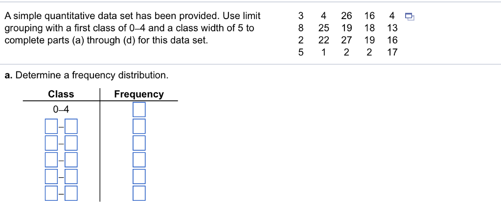 Solved A simple quantitative data set has been provided. Use | Chegg.com