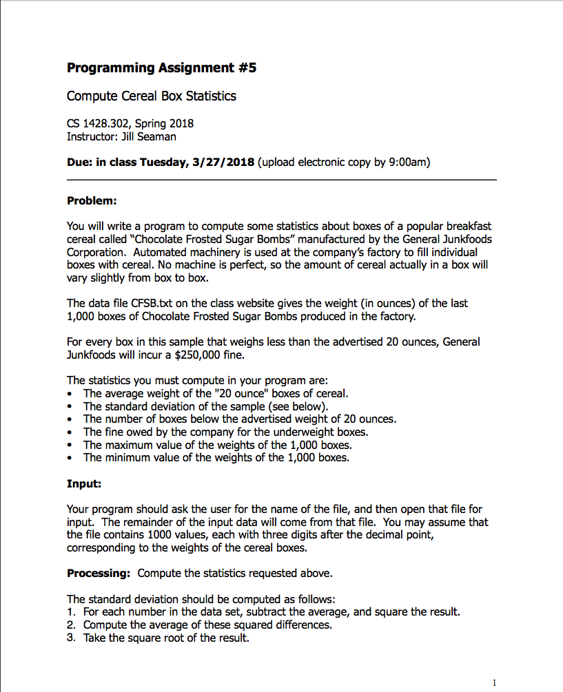 Solved Programming Assignment #5 Compute Cereal Box | Chegg.com