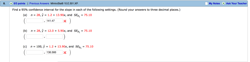 Solved Find a 95% confidence interval for the slope in each | Chegg.com