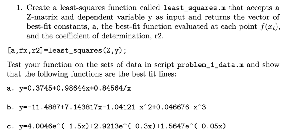 Create a least-squares function called | Chegg.com