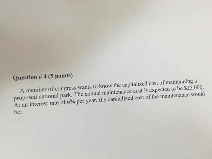 Solved A member of congress wants to know the capitalized | Chegg.com