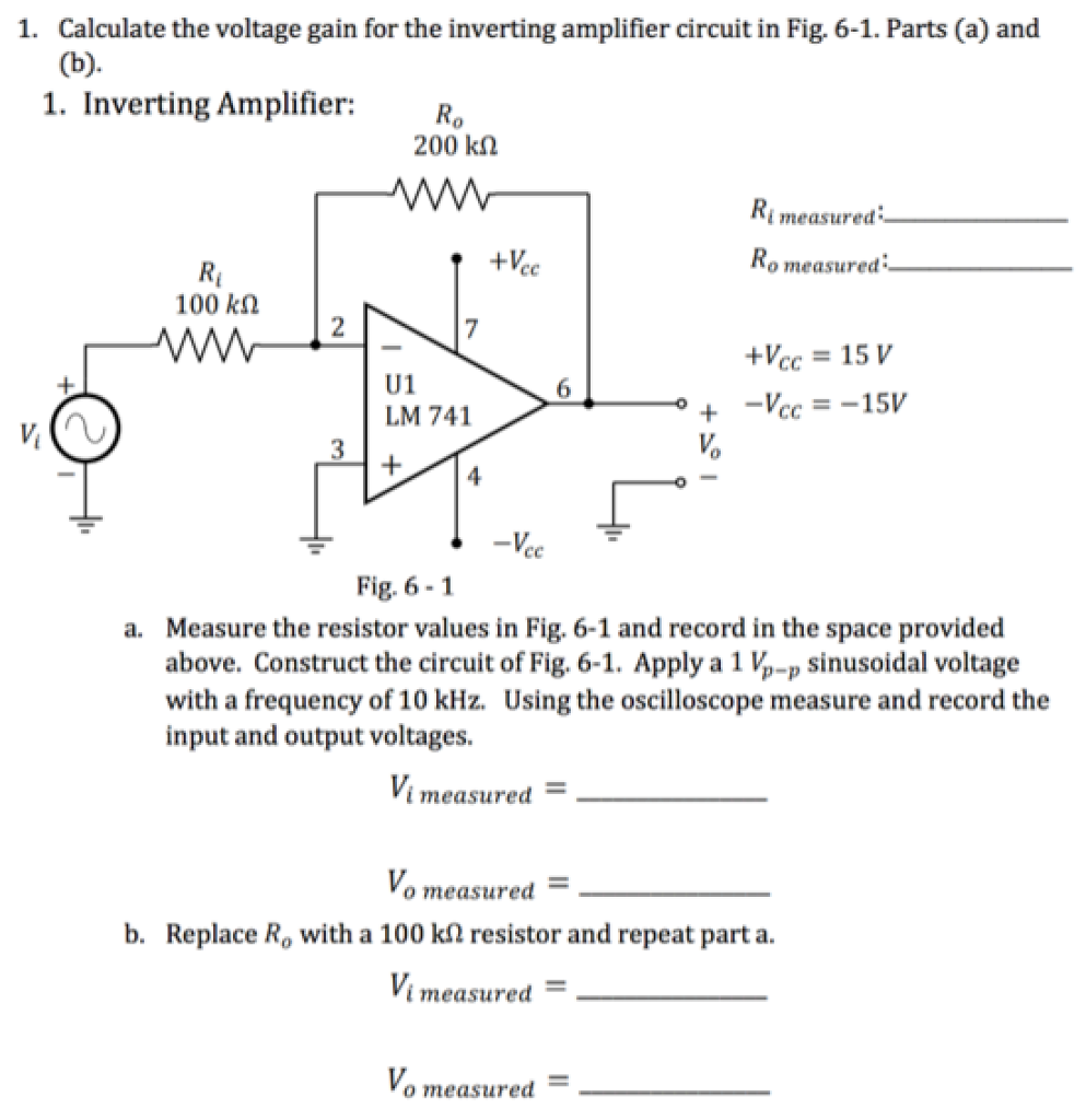 Solved Calculate the voltage gain for the inverting | Chegg.com