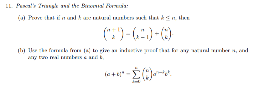 Solved 11. Pascal's Triangle and the Binomial Formula (a) | Chegg.com