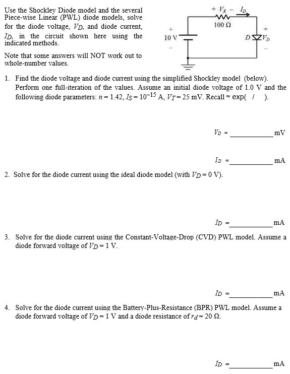 Solved Use the Shockley Diode model and the several | Chegg.com