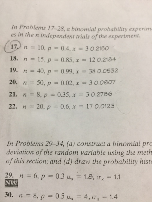 Solved In problems 17-28, a binomial probability experiment | Chegg.com