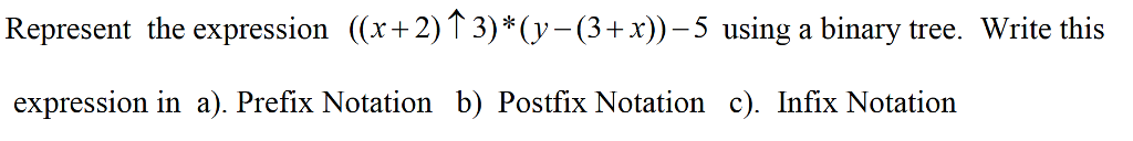 Solved Represent the expression ((x+2)↑3)*(y-(3+x))-5 using | Chegg.com