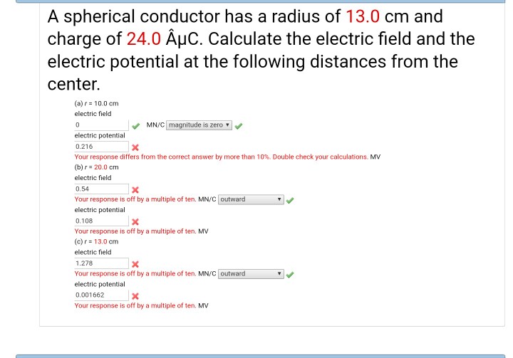 Solved A spherical conductor has a radius of 13.0 cm and | Chegg.com