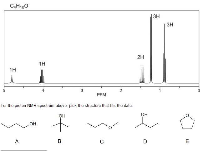 Solved C_4H_10O For the proton NMR spectrum above, pick the | Chegg.com