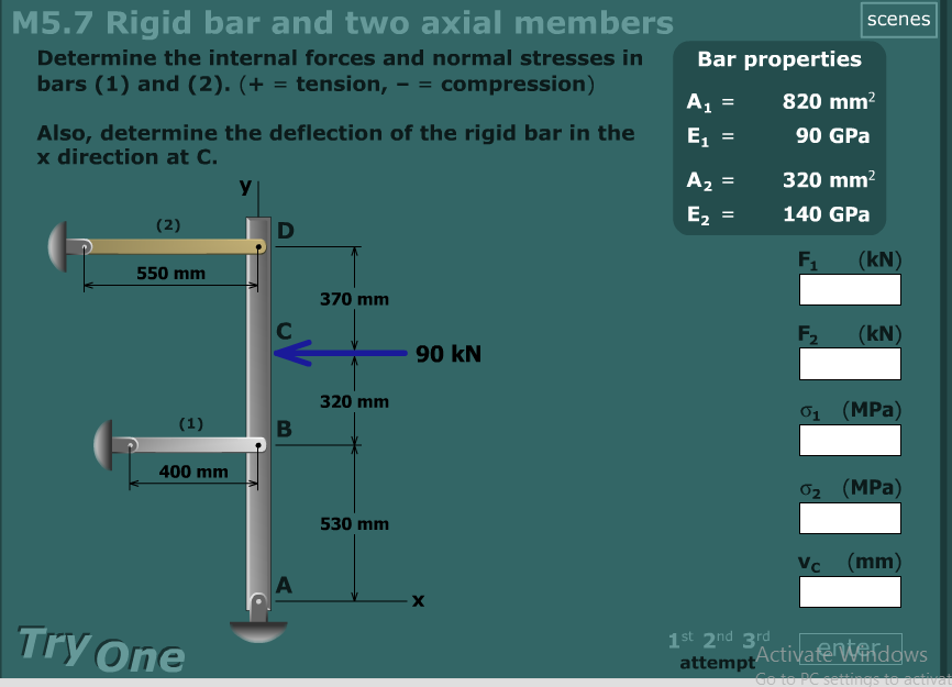 Solved Determine the internal forces and normal stresses in | Chegg.com