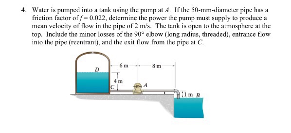 Solved Water is pumped into a tank using the pump at A. If | Chegg.com